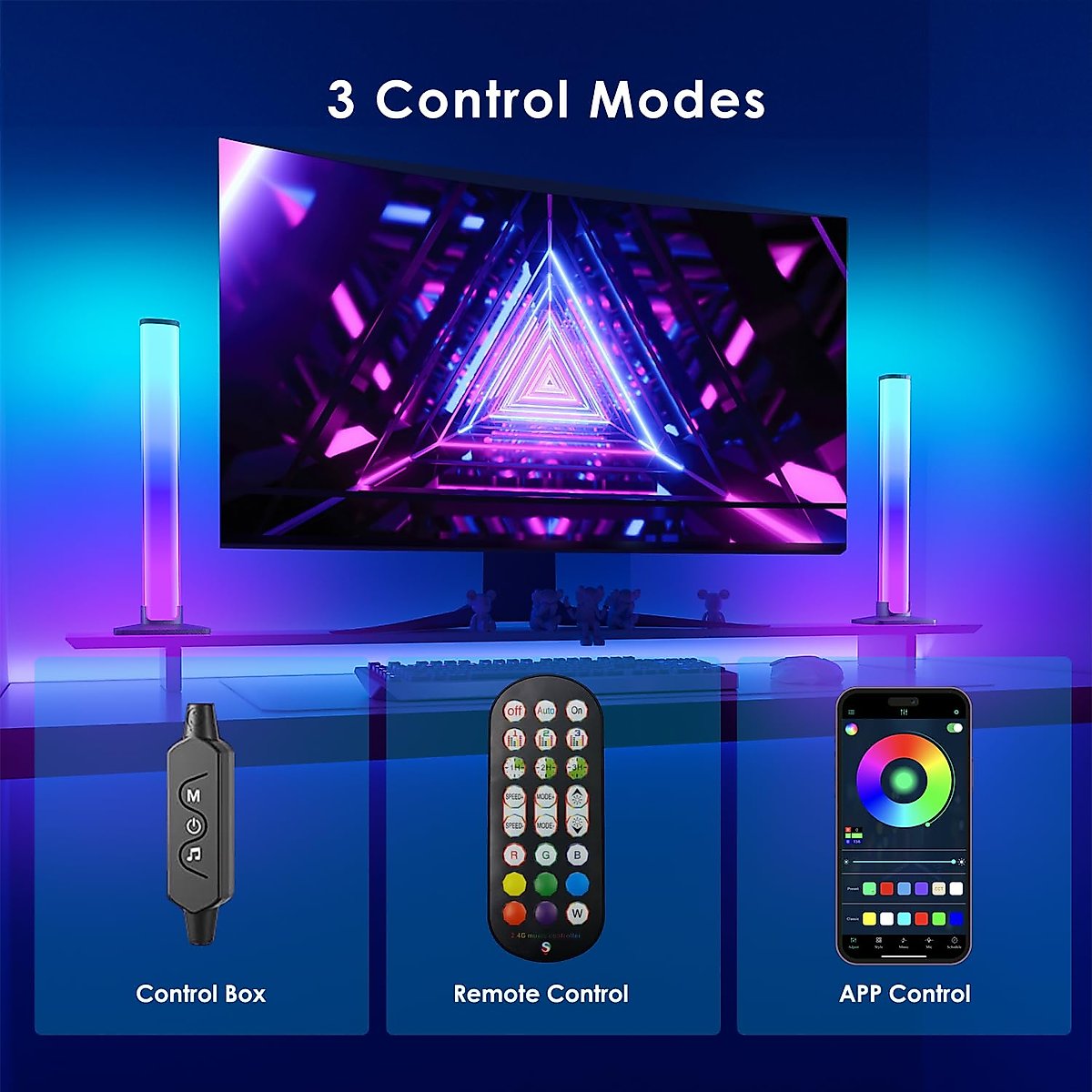 Barhootao RGB Light Bar,Smart LED Light Bar for Room,16 Million Colors,Three Control Modes,Dynamic Music Sync Mode,213 Preset Modes,USB Interface（Without Adapter）