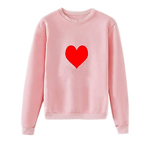 JFLYOU Unisex Men Women Cute Printed Printed Long Sleeve Sweatshirt Pullover Fleece for Couples(Pink1,XXXL)