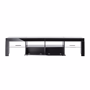 MMT Furniture Designs Ltd TV Console, TV Stand Cabinet 78" Long for 55 65 75 90 inch TV Screens – Entertainment Centre Desk with Lights - Media Shelf – Black