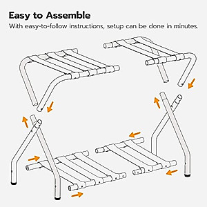 HOOBRO Luggage Racks Set of 2, Folding Suitcase Stand for Guest Room, Metal Luggage Holder with Storage Shelf, Bedroom, Hotel, Black BK03XLP201G2