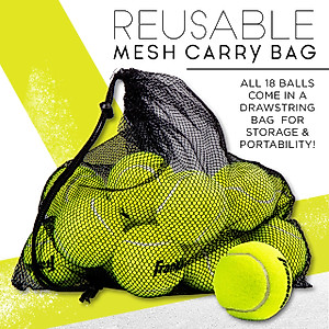 Franklin Sports Practice Tennis Balls - Pressureless Low Bounce Tennis Balls for Training - 18 Ball Bulk Pack with Carry Bag