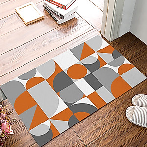 Mid Century Indoor Doormat Bath Rugs Non Slip, Washable Cover Floor Rug Absorbent Carpets Floor Mat Home Decor for Kitchen Bathroom Bedroom Abstract Geometric Orange 16x24in