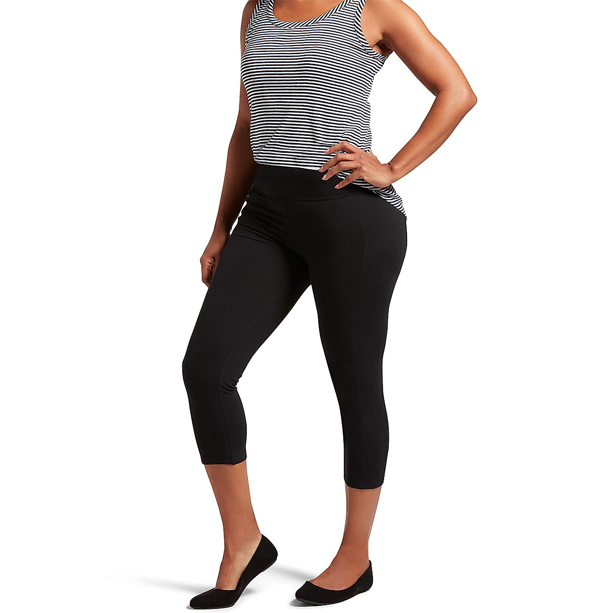 No nonsense womens Cotton Lounge Capri With Tech Pocket Legging, Black, X-Large US