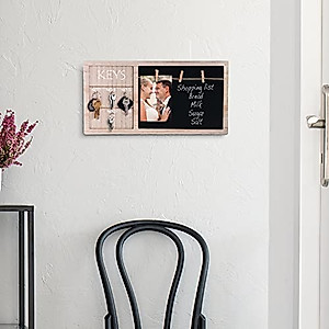 Key Hooks Photo Hangers Chalkboard Wall Mounted Keychains Organizer - Bohemian Hanging Photo Note Board Key Racks Hanger Suitable for Entryway, Front Door, Hallway for Boho and Rustic Decor.