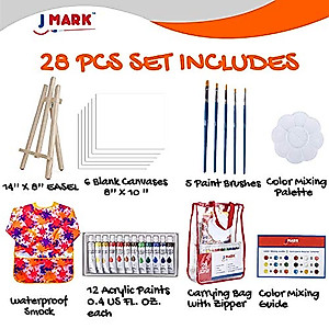 J MARK Ultimate Kids Paint Set – Complete Acrylic Paint Set for Kids, Includes Washable Paints, Storage Bag, Wood Easel, Canvas and More