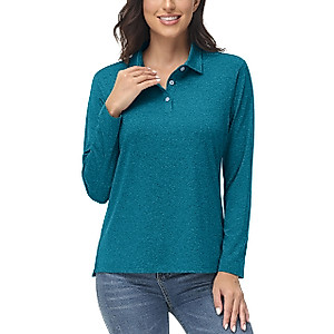 TACVASEN Athletic Shirts Women Long Sleeve Workout Shirts Golf T-Shirts Breathable Shirts Polo Shirts Work Shirts Tennis Shirt Sport Polo Peacock Blue