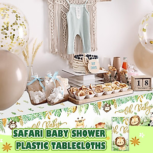 Weecent 6 Pcs Safari Baby Shower Tablecloths Jungle Animals Plastic Table Cloths,108×54 Inch Oh Baby Party Supplies Sage Green Baby Shower Decorations for Boys Kids