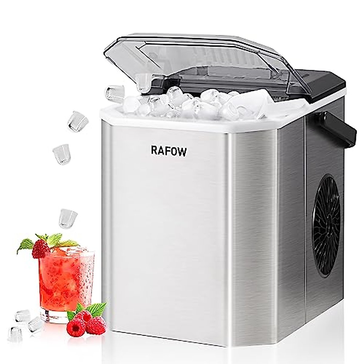 Ice Maker Countertop - Portable Ice Machine Makes 26 lbs of Ice in 24 Hours, 9 Ice Cubes in 6 Minutes, Self-Cleaning - Compact Nugget Ice Maker with Scoop and Basket for Home, Kitchen, and RV (Silver)