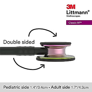 3M Littmann Classic III Monitoring Stethoscope, 5870, More Than 2X as Loud*, Weighs Less**, Stainless Steel Rainbow-Finish Chestpiece, 27" Black Tube, Stem and Headset