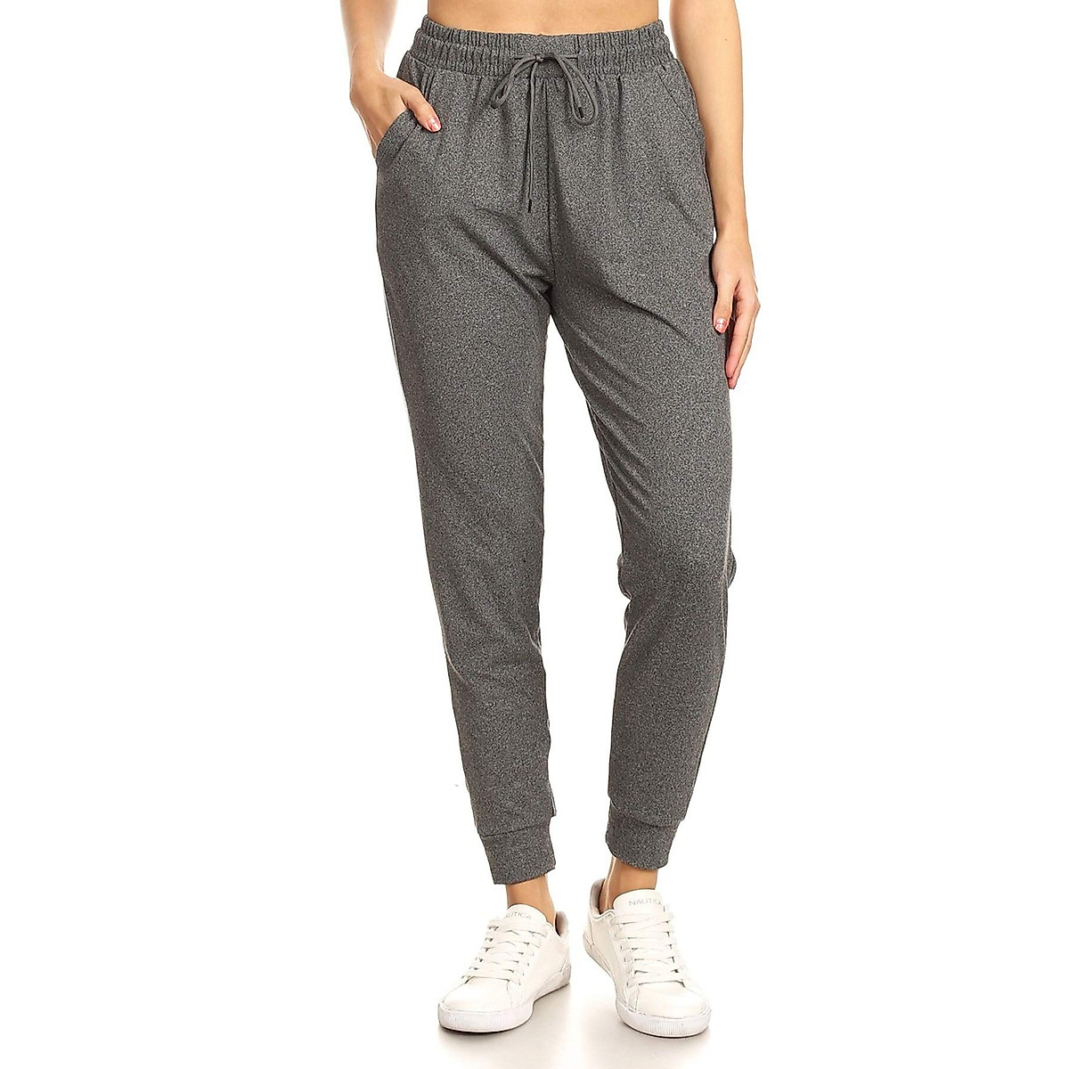 Leggings Depot Womens Relaxed fit Jogger Pants - Track Cuff Sweatpants with Pockets, Heather Charcoal, 2X
