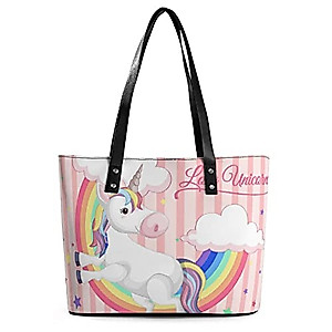 Womens Handbag Unicorn Rainbow Cloud Leather Tote Bag Top Handle Satchel Bags For Lady