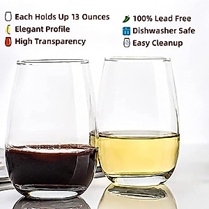 CZUMJJ Stemless Wine Glasses Set of 12 Clear Red White Wine Glass for Party, Wedding, Anniversary - 13 Oz