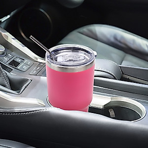 Toopify 30 oz Stainless Steel Insulated Tumbler Travel Mug with Straw Slider Lid, Cleaning Brush, Double Wall Vacuum (Hot Pink)
