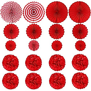 70pcs Valentines Day Red Hanging Paper Fans Decorations - Wedding Bachelorette Party Barbecue Birthday Party Holidays Picnic Circus Carnival New Years Valentines Day Party Photo Booth Backdrops Decorations