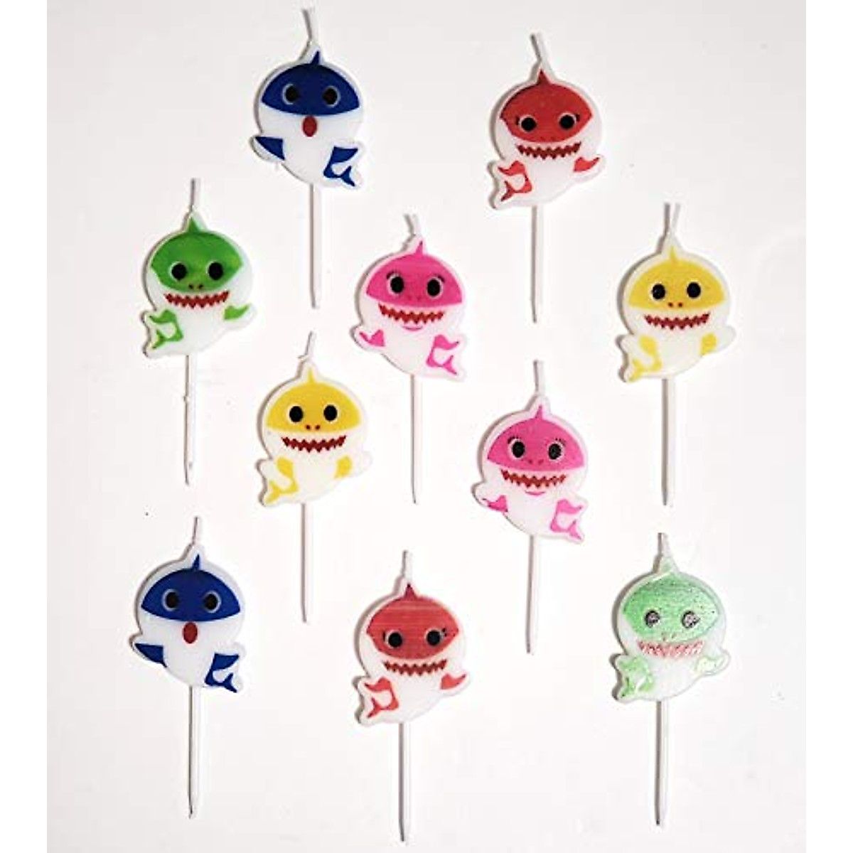 10 Count Special Cake Candles Topper with Holder for Wedding Party Birthday Valentine's Day Cake Decoration, Perfect Wish Gift for Kid and Adult (Baby Shark)