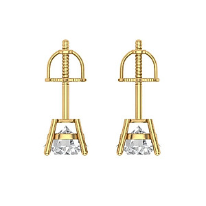 Clara Pucci 1.0 ct Round Cut Conflict Free Solitaire Fine Genuine Moissanite Anniversary Stud Earrings 14k Yellow Gold Screw Back