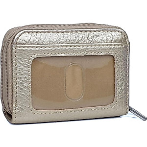 Buxton Womens RFID Accordion Double Zippered Wizard Credit Card ID Holder Travel Wallet (Black - Stripe)