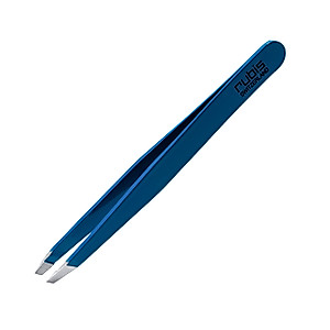 Rubis Classic Stainless Steel Slanted Tweezers for Precise Eyebrows and Hair Removal, 1K109, Made in Switzerland, Blue