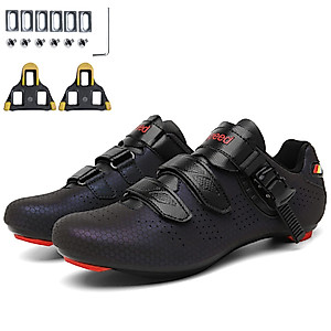 SDEQA Cycling Shoes for Men Women Road SPD Bike Cycling Shoes Indoor Outdoor with Look Delta Cleats Pre-Installed Clip in Pedal with Delta Cleats,Black,11.5
