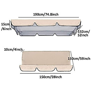 Outdoor Swing Canopy Replacement Cover & Swing Cushion Cover 3 Seater, Waterproof Garden Seater Sun Shade Porch Hammock Patio Swing Cover