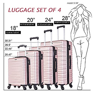 Apelila 4 Piece Luggage Sets,Expandable Travel Suitcase TSA Spinner Hardshell Lightweight w/Free Suitcase Cover& Hanger (Rose Gold With TSA Lock And Zipper Expansion)