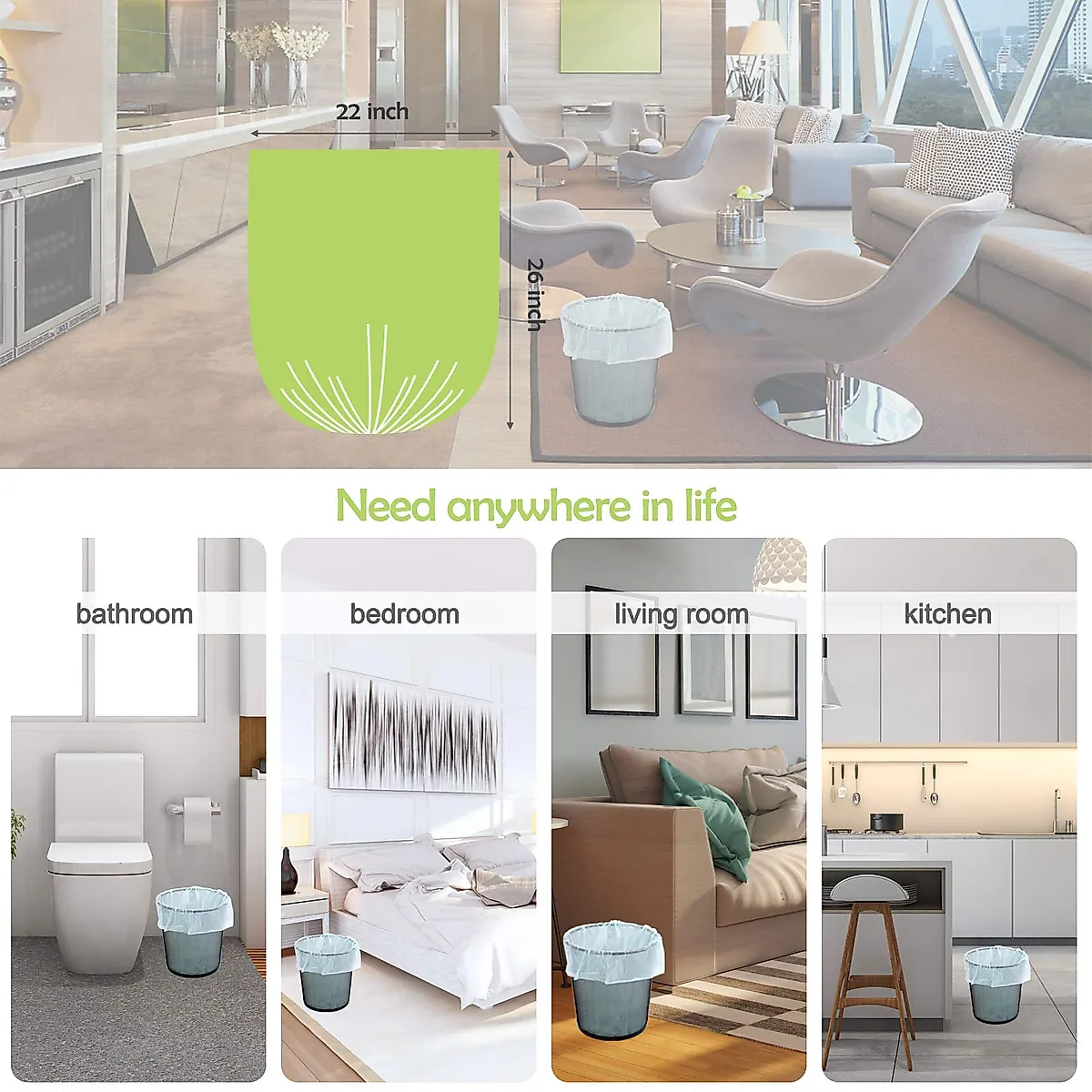 8 Gallon Trash Bags Medium Garbage Bags, Extra Strong Trash-Can-Liner for Bathroom Kitchen Office (120 Counts, 30 Liter, Green)