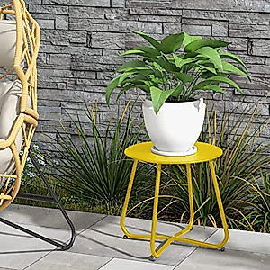 Grand patio E-Coated Steel Side Table, Weather- Resistant Outdoor 18” Round End Table Accent Table for Bistro Balcony Apartment, Yellow