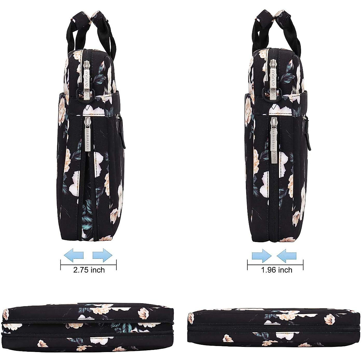 MOSISO Laptop Shoulder Bag Compatible with MacBook Air 15 inch M3 A3114 M2 A2941/Pro 16 M4 M3 M2 M1, 15-15.6 inch Notebook, Camellia Sleeve with Adjustable Depth at Bottom, Black