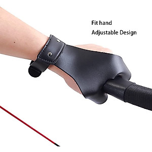 SOPOGER Archery Shooting Glove Hand Guard Finger Protector Youth Adult Protective Leather Finger Guard Left Hand for Traditional Recurve Compund Bow Outdoor Hunting Practice (Black)