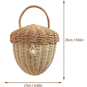 QRZLP Woven Storage Bin, Acorn Shaped Storage Basket, Scandinavian Style Rattan Storage Basket with Carrying Handle for Magazines, Toys, Snacks and Cosmetics.
