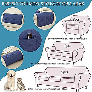 EXTLEZSA Water Proof Sofa Armrest Cover, 1/2/3 Seater Sofa Headrest Slipcovers with Pocket Nonslip Armchair Cover Quilted Furniture Protector for Recliner Leather Sofa Couch (Navy,1 Seat 3 pc)