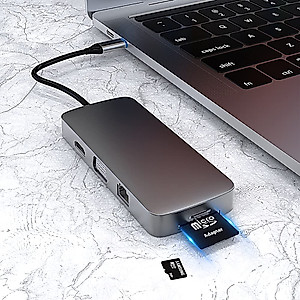 Port Expander USB C Hub 10 in 1 USB-C Splitter Hub with Ethernet, HDMI, VGA, 2 USB 3.0, USB 2.0, SD/TF Card Reader, 3.5mm Audio, USB-C PD USB Splitter