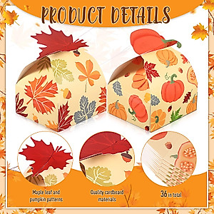 Pasimy 36 Pcs Thanksgiving Party Candy Boxes Thanksgiving Party Treat Boxes Autumn Harvest Party Boxes Pumpkin Maple Leaf Fall Paper Boxes for Thanksgiving Autumn Birthday Party Decoration