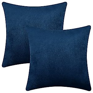 Yastouay 2 Pack Throw Pillow Covers, Navy Blue Decorative Pillow Covers, Solid Sofa Pillows, Soft Velvet Pillow Case, Square Accent Cushion Covers for Sofa Couch Bed Chair, 18 x 18 Inches