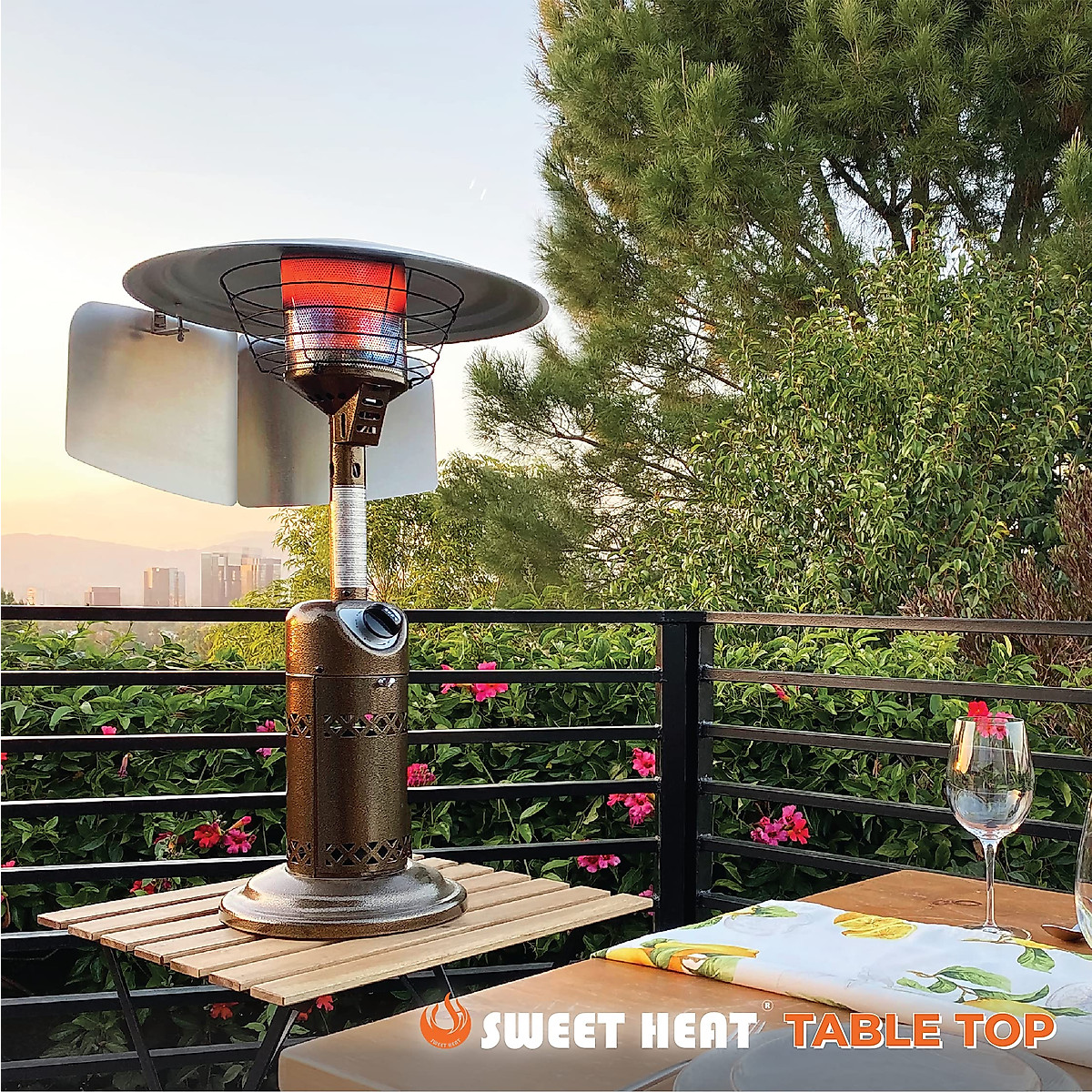 SWEET HEAT TABLE TOP - Foldable Heat Focusing Reflector - Universal-Fit for Small Patio Heaters - Light Weight, Aluminum,