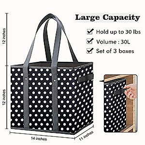 Flipzon 3 Pack Reusable Grocery Shopping Bags Foldable Washable Storage Baskets Bins Box for Groceries(B-W)