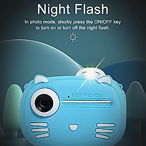 QSYY Children's Instant Camera 40MP Dual Lens 2.4 Inch Screen 32G Memory Card 33 Rolls of Printing Paper Colored Pencil Backpack Lanyard,Blue