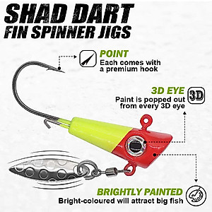Shad-Darts-Fishing-Lures-Shad-Jig-Head 1/16oz 1/8oz 1/4oz 1" W/Bucktail 25 Pack (1/8 oz (3.5g) JIG HEAD W/SPINNER -25 Pack)