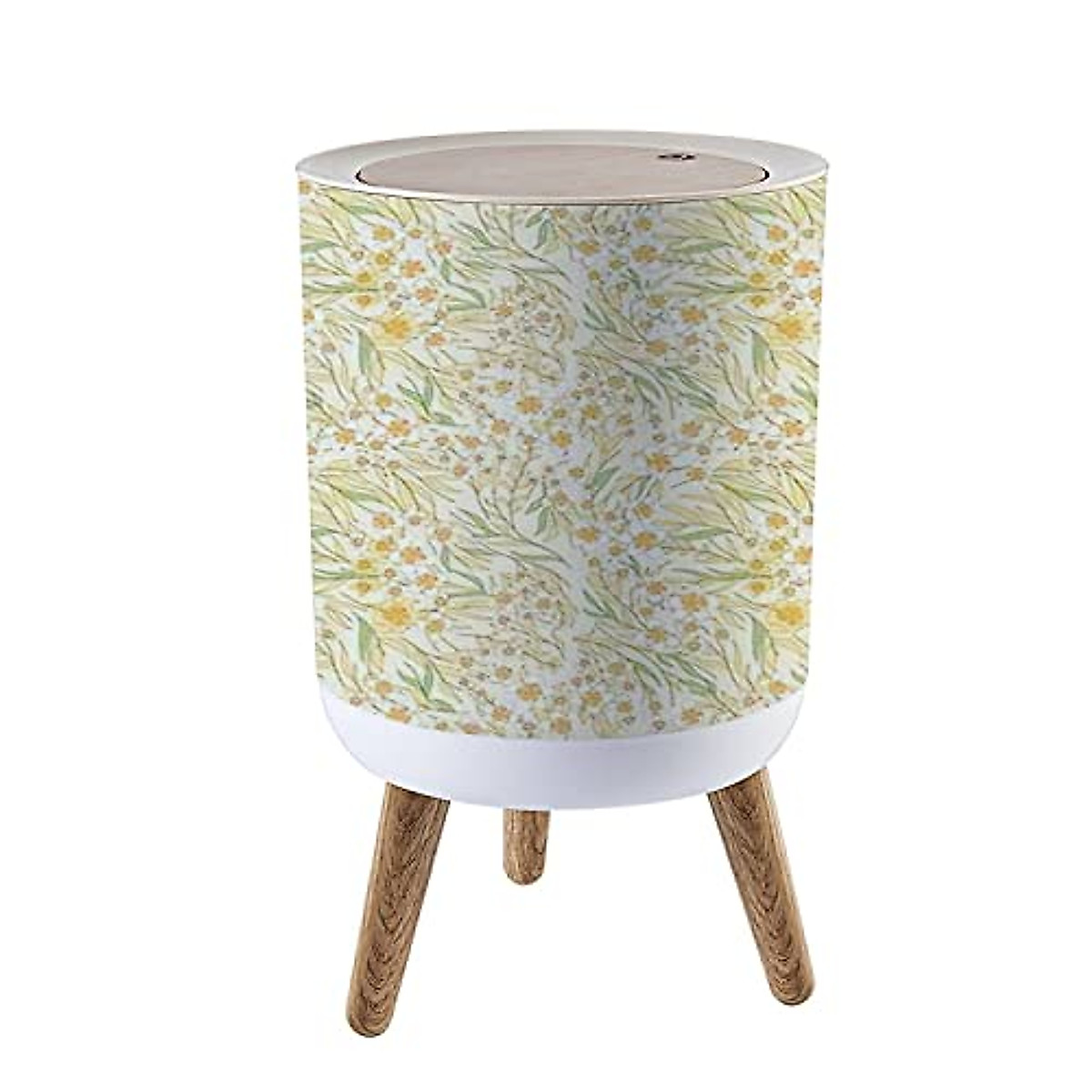 Trash Can with Lid Blooming Meadow Seamless Trendy Color for Fashion Wallpapers and Print Wood Small Garbage Bin Waste Bin for Kitchen Bathroom Bedroom Press Cover Wastebasket 7L/1.8 Gallon