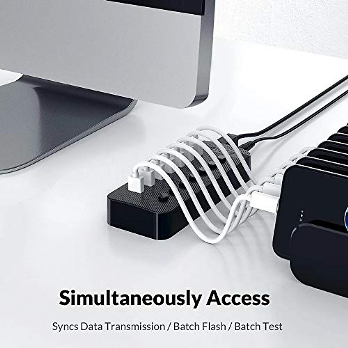 SHYPT 7 Port Powered USB 3.0 HUB BC1.2 Charger Splitter with Individual on/Off Switches and 12V/2A Power Adapter for PC Computer