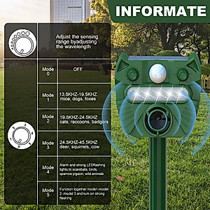 Solar Ultrasonic Animal Repeller, Cat Repellent Outdoor, Dog, Squirrel, Raccoon, Skunk, Rabbit, Fox, Deer, Bird etc.Motion Detection, LED Flashing Light HQ1