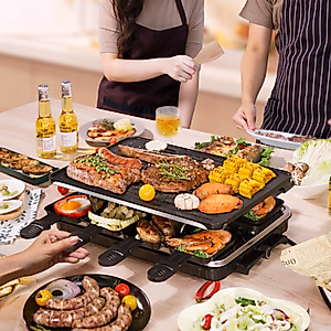 Raclette Table Grill, Electric Griddle Korean BBQ Grill Indoor Grill, 2 in 1 Electric Griddle Nonstick with 8 Raclette Cheese Pans Adjustable Temperature Control 1300W Ideal for Family and Party Fun