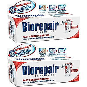 Biorepair: "Fast Sensitive Repair" Toothpaste with microRepair, New Formula - 2.5 Fluid Ounce (75ml) Tubes (Pack of 2) [ Italian Import ]