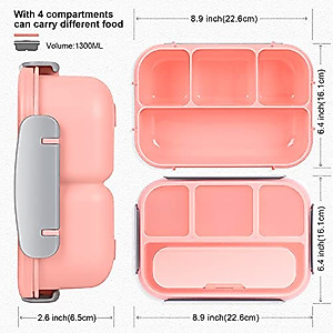 Lunch Box/ Containers for Adults/Kids/Toddler,1300ML-4 Compartment Bento Box,Microwave & Dishwasher & Freezer Safe, BPA Free (Pink)
