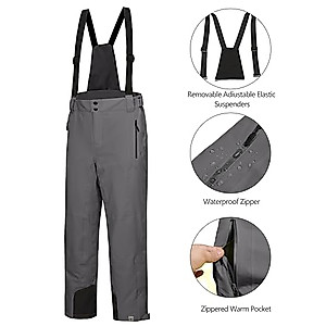 Mapamyumco Men's Ski Bib Pants Snow Insulated, Snowboard Hiking Pants Waterproof Windproof with Detachable Suspenders Iron Gate XL