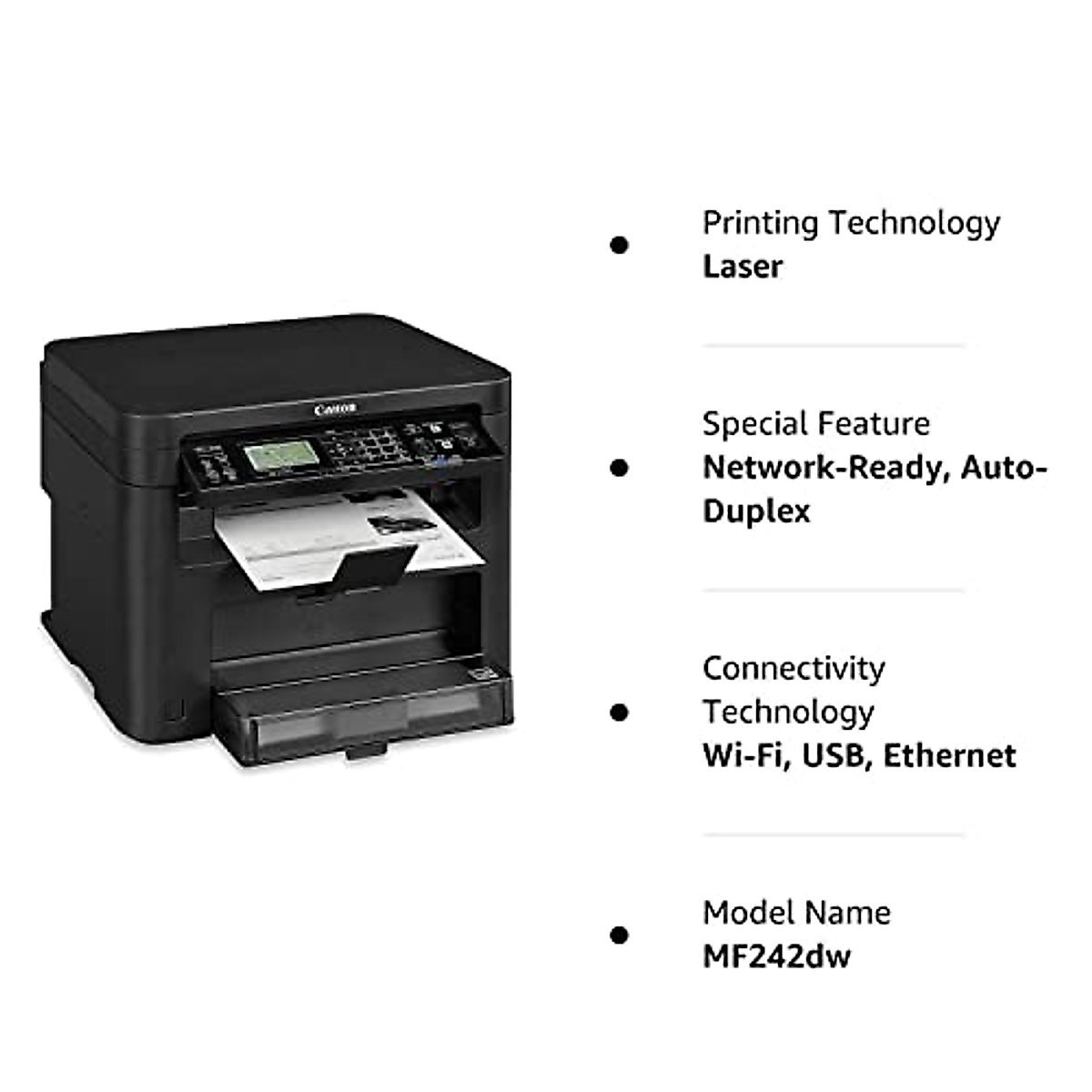 Canon imageCLASS MF242dw All-in-One Wireless Monochrome Laser Printer- Black - Print Scan Copy - 28 ppm, 600x600 dpi, 512MB Memory, Auto 2-Sided Printing, 250-sheet Capacity, 5-Line LCD