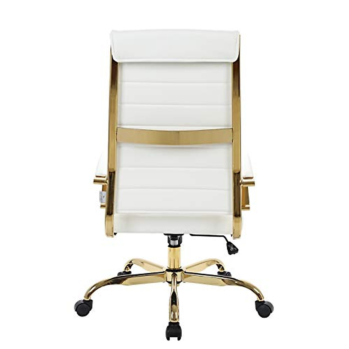 Pemberly Row High-Back Leather Office Chair with Gold Frame in White