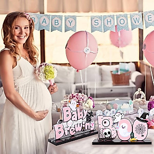 A Baby is Brewing Baby Shower Decorations - Halloween Wooden Centerpiece Sign, Pink Halloween Baby Shower, Gender Reveal Decor, Boo Spooky Baby is Brewing Party Table Decorations, Set of 3