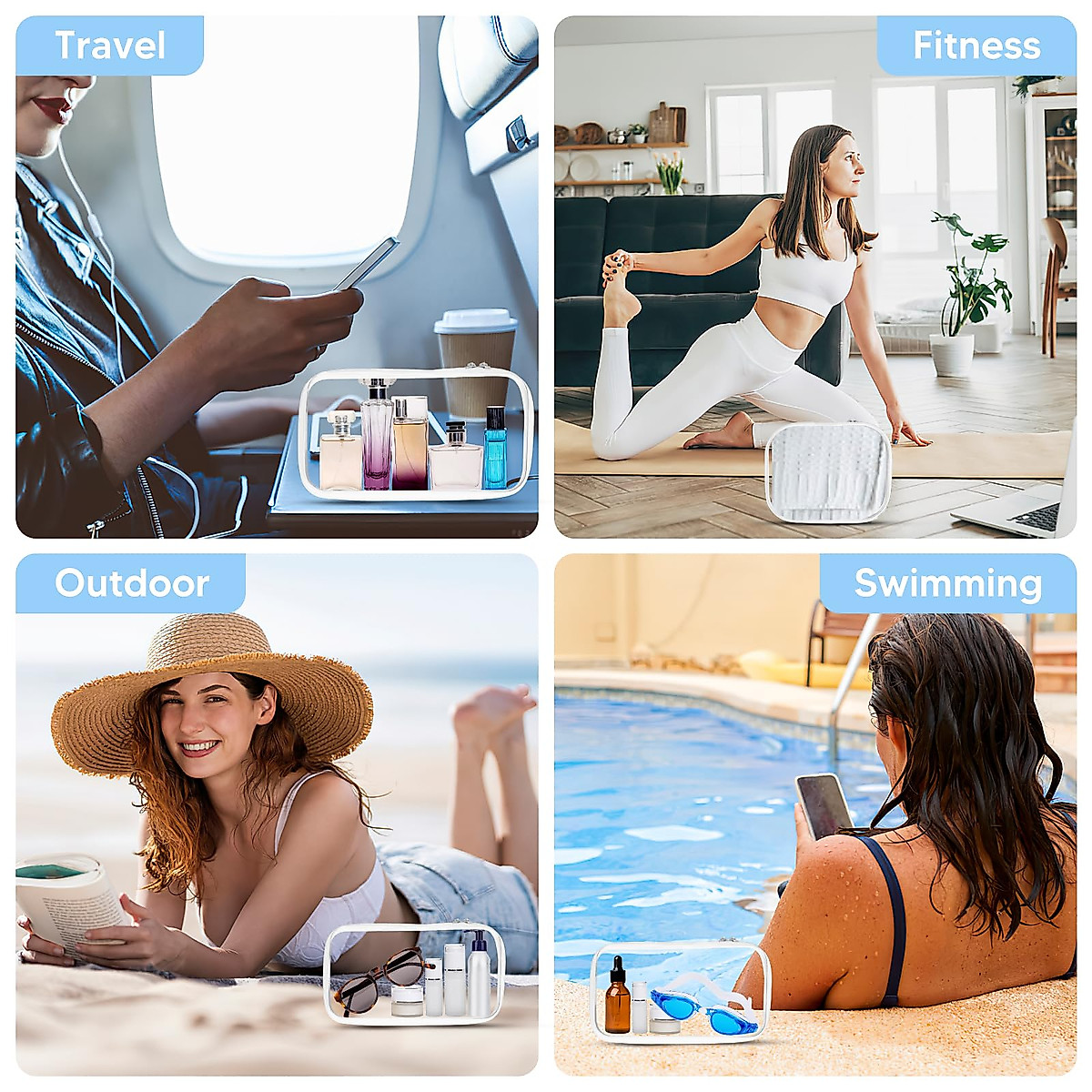 3 Pack Zippered Hard Pouch, Clear Plastic Storage Box Containers Small Toiletry Bag, Clear Hard Shell Zipper Case for Small Items, Toys, Building Blocks, Puzzles, Cosmetics&Stationery, 3 Size (White)