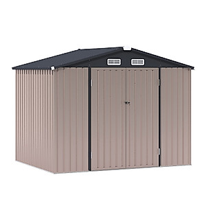 OC Orange-Casual 8 x 6 FT Outdoor Storage Shed, Metal Garden Tool Shed, Outside Sheds & Outdoor Storage Galvanized Steel w/Lockable Door for Backyard, Patio, Lawn, Brown